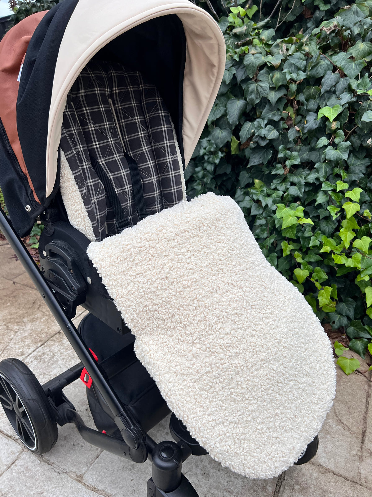 Charcoal & Beige Plaid Quilted Cotton & Boucle Bear Pram Liner – Comfy ...