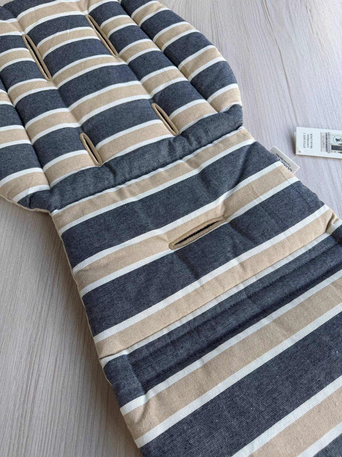 Pre-made Pram Liner Size 2 - Natural Quilted Linen / Natural Linen Str ...