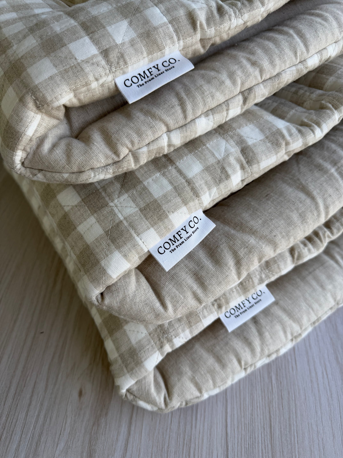 Pre-made Pram Liner Size 1 - 100% Linen Quilted Gingham & 100% Natural ...